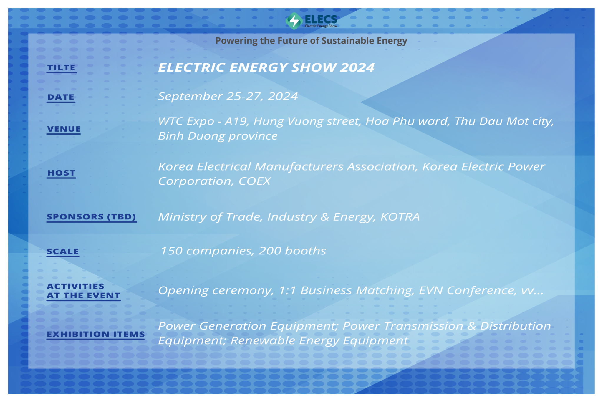 ELECTRIC ENERGY SHOW 2024 - WTC Binh Duong New City